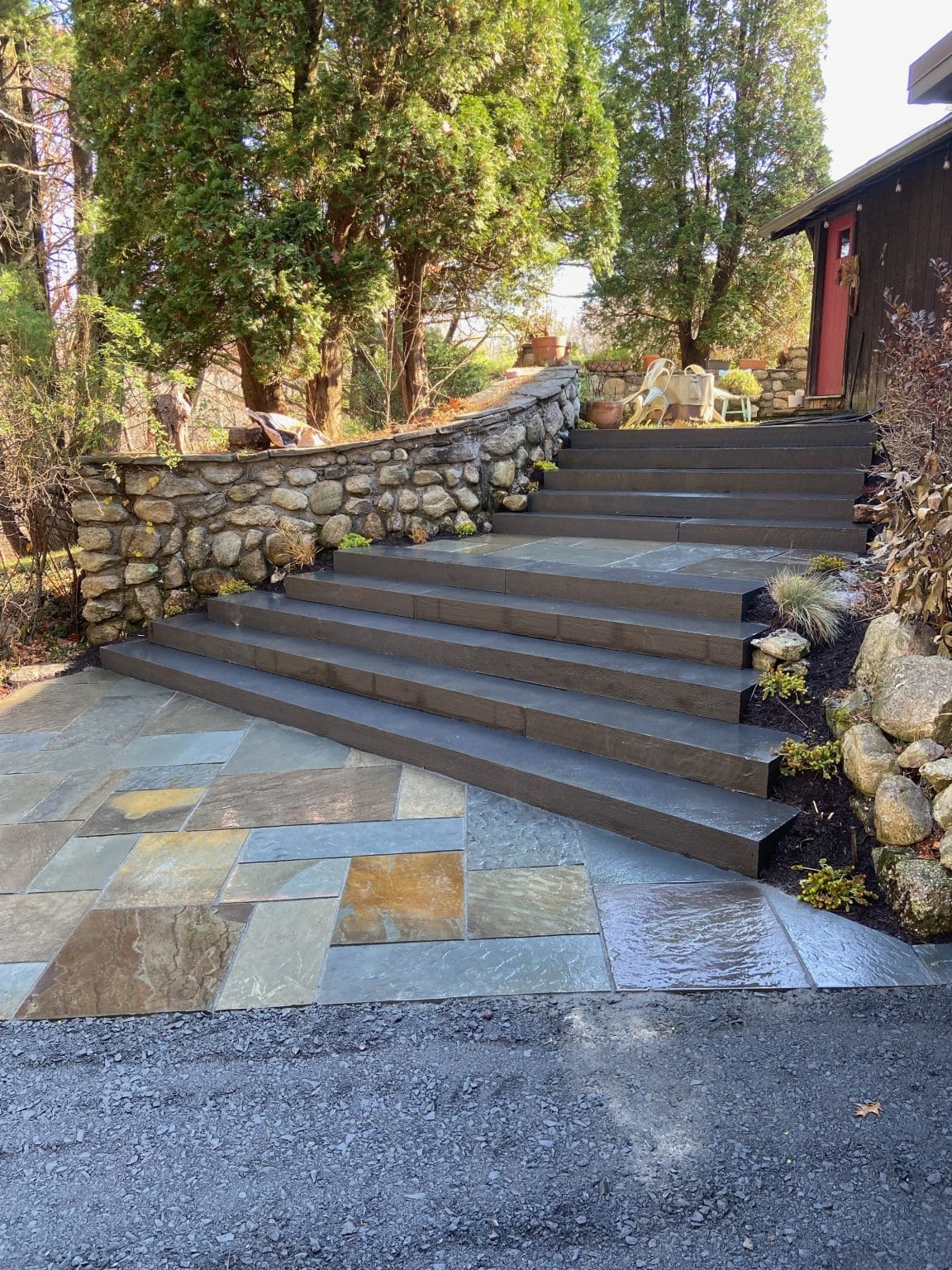 Thermal Cut Bluestone Steps - Material Examples - Masseo Landscape Inc.